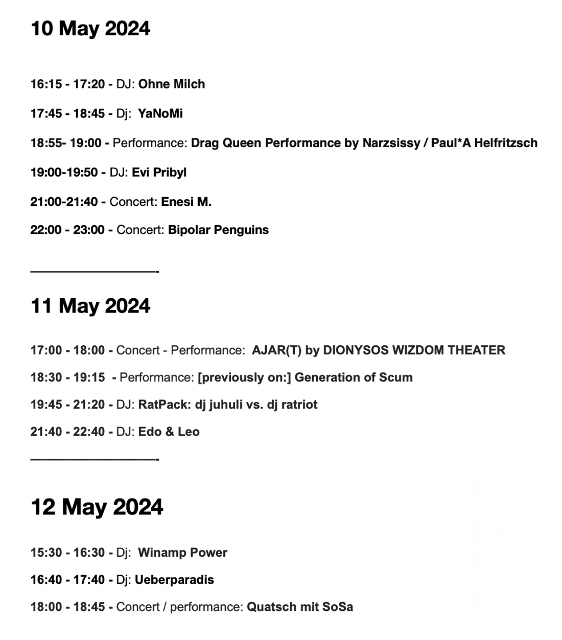 Concerts, Djs and Performances 2024 – Fanzineist Vienna